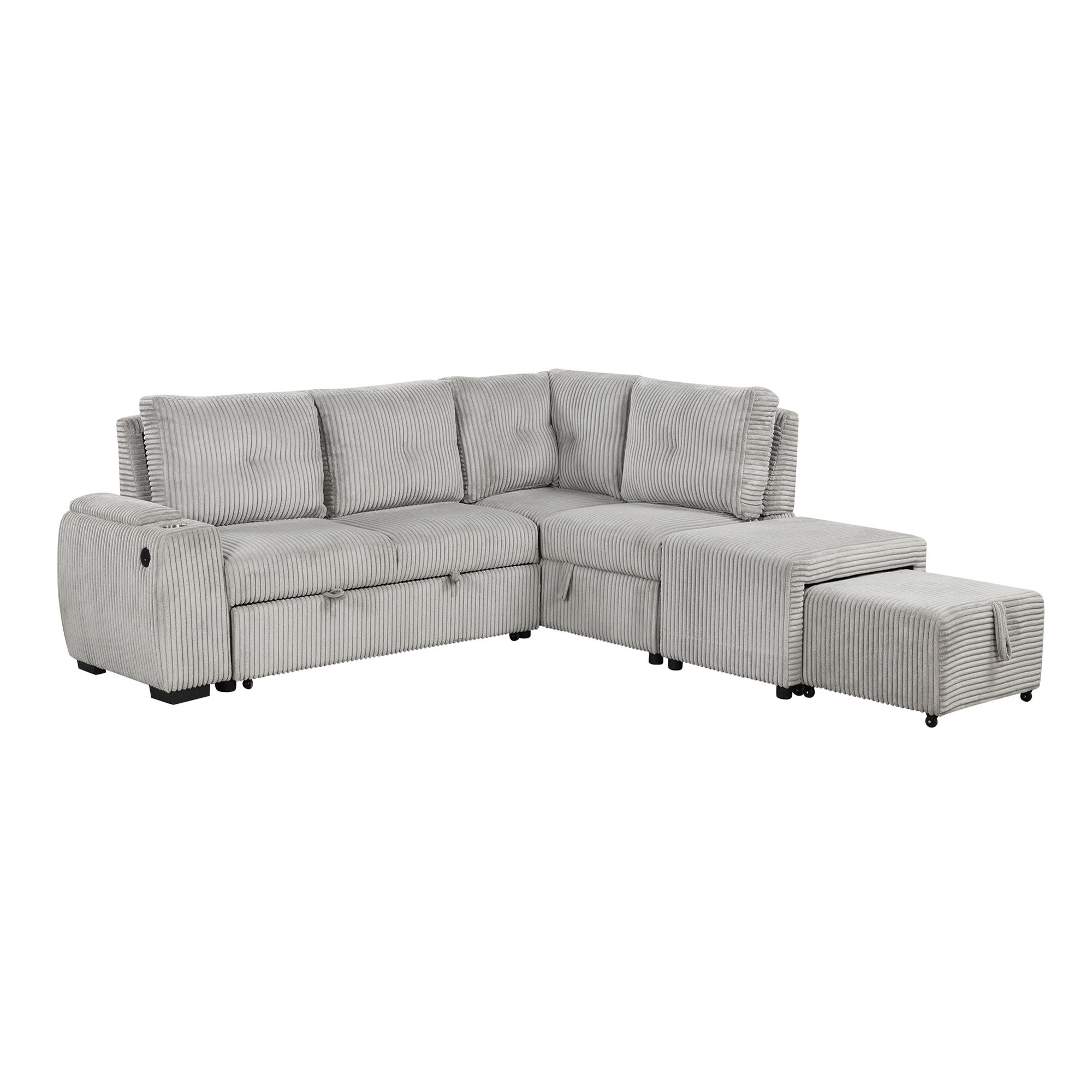 Hokku Designs 94" Sectional Sofa Pull-Out Sofa Bed L-Shaped Sofa With Movable Ottoman And Stool ...